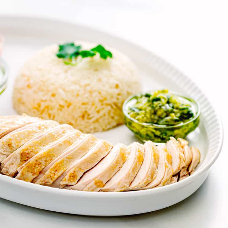 Hainanese Chicken Rice with Ginger Scallion Sauce - Posh Journal